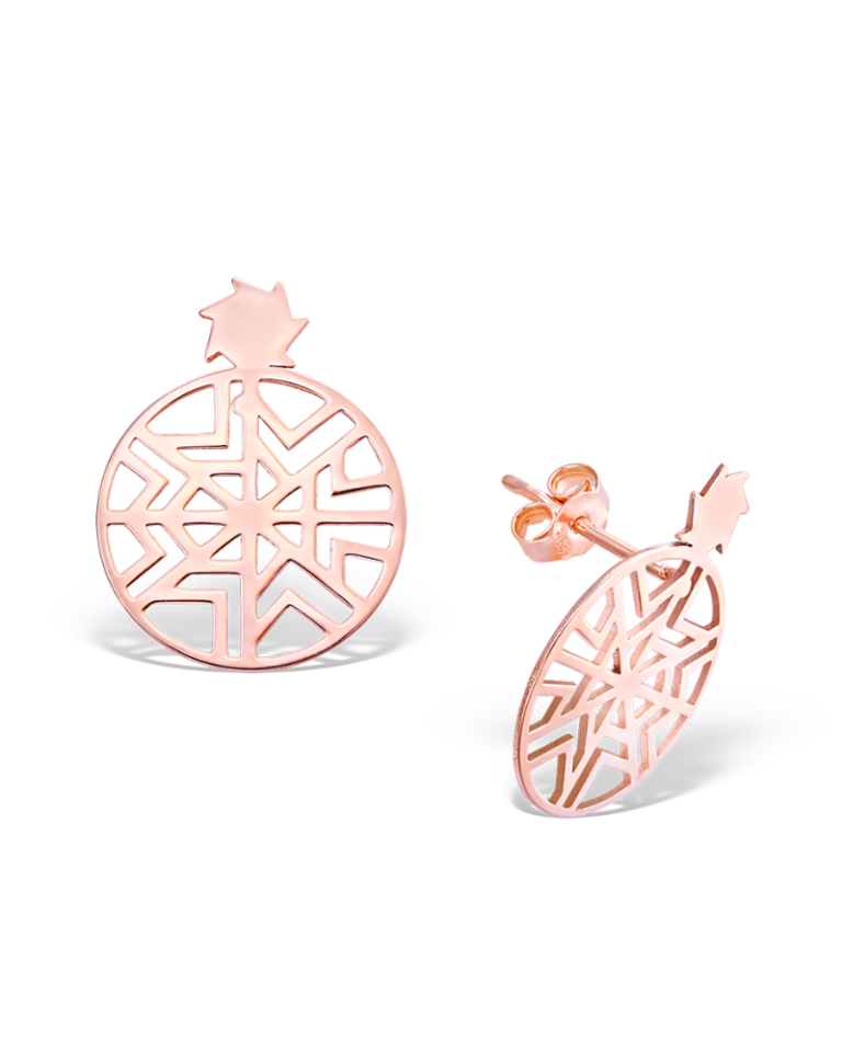 Cercei mini NORTHERN LIGHTS cu diamante negre, aur roz | IONA