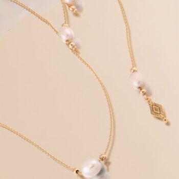 Colier Lung cu Perle Naturale de Cultura, Aur Alb 14K I IONA