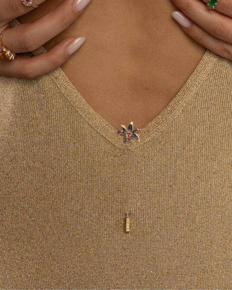 Brosa VALS VIENEZ cu Rubine Naturale, Aur Alb 14K I IONA